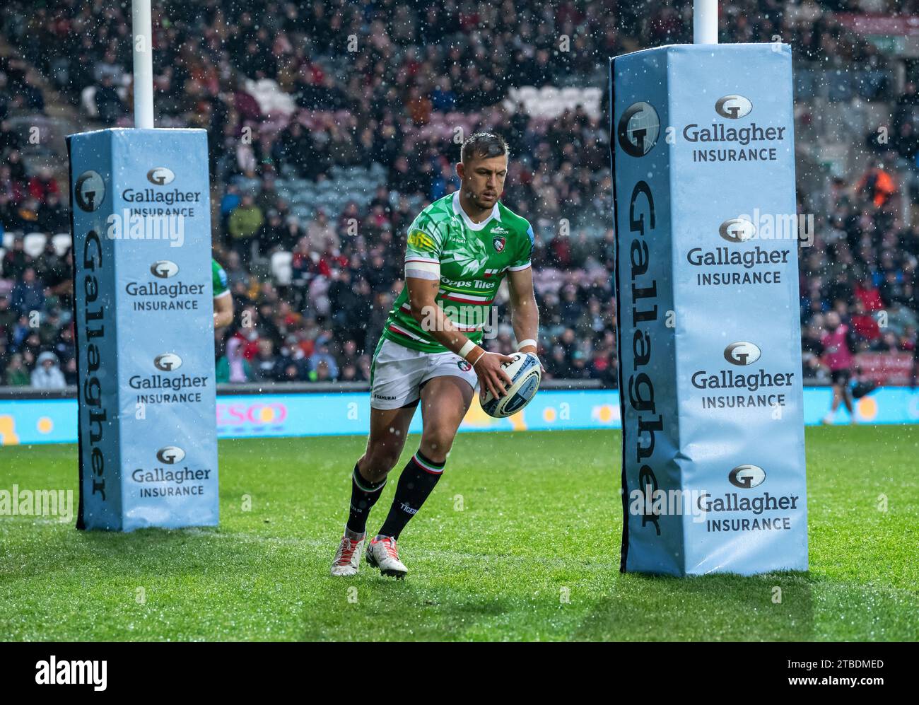 Handro Liebenberg of Leicester Tigers in action during the Gallagher ...