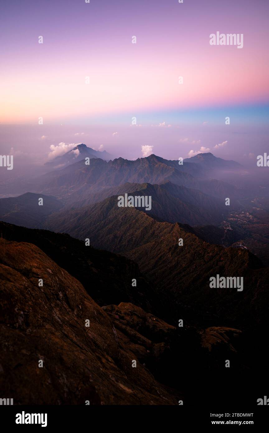 Dramatic and picturesque mountain landscape. Sunrise from Jabal Mareer ...