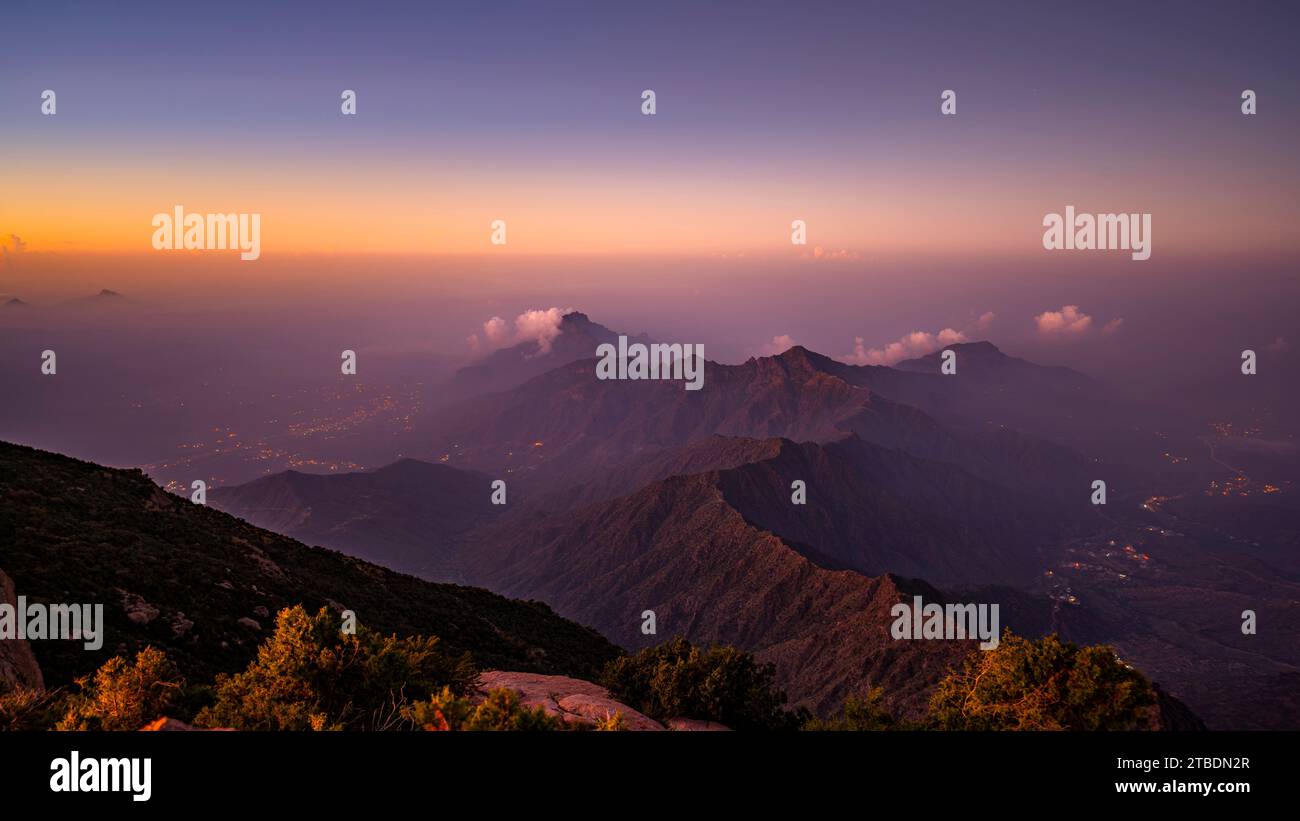 Dramatic and picturesque mountain landscape. Sunrise from Jabal Mareer ...