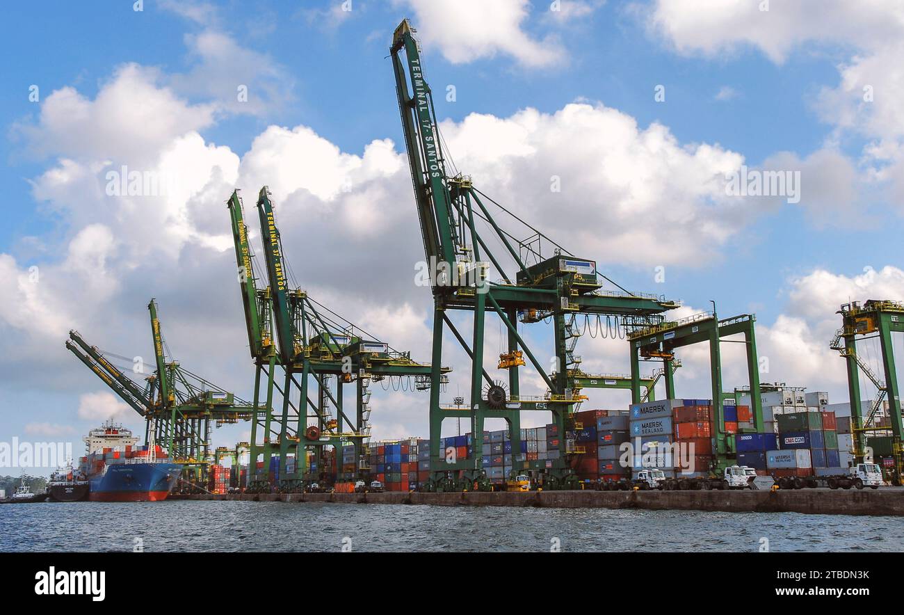 Santos city, Brazil. Terminal 37. Container terminal at the port of ...