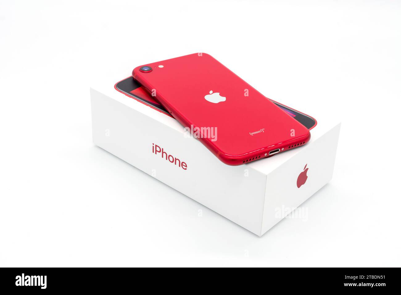 Apple iPhone SE Second Edition on the box with white background ...