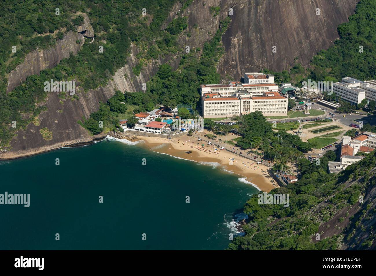 Rio de Janeiro Brazil. Aerial view of Red Beach. Building of the IME ...