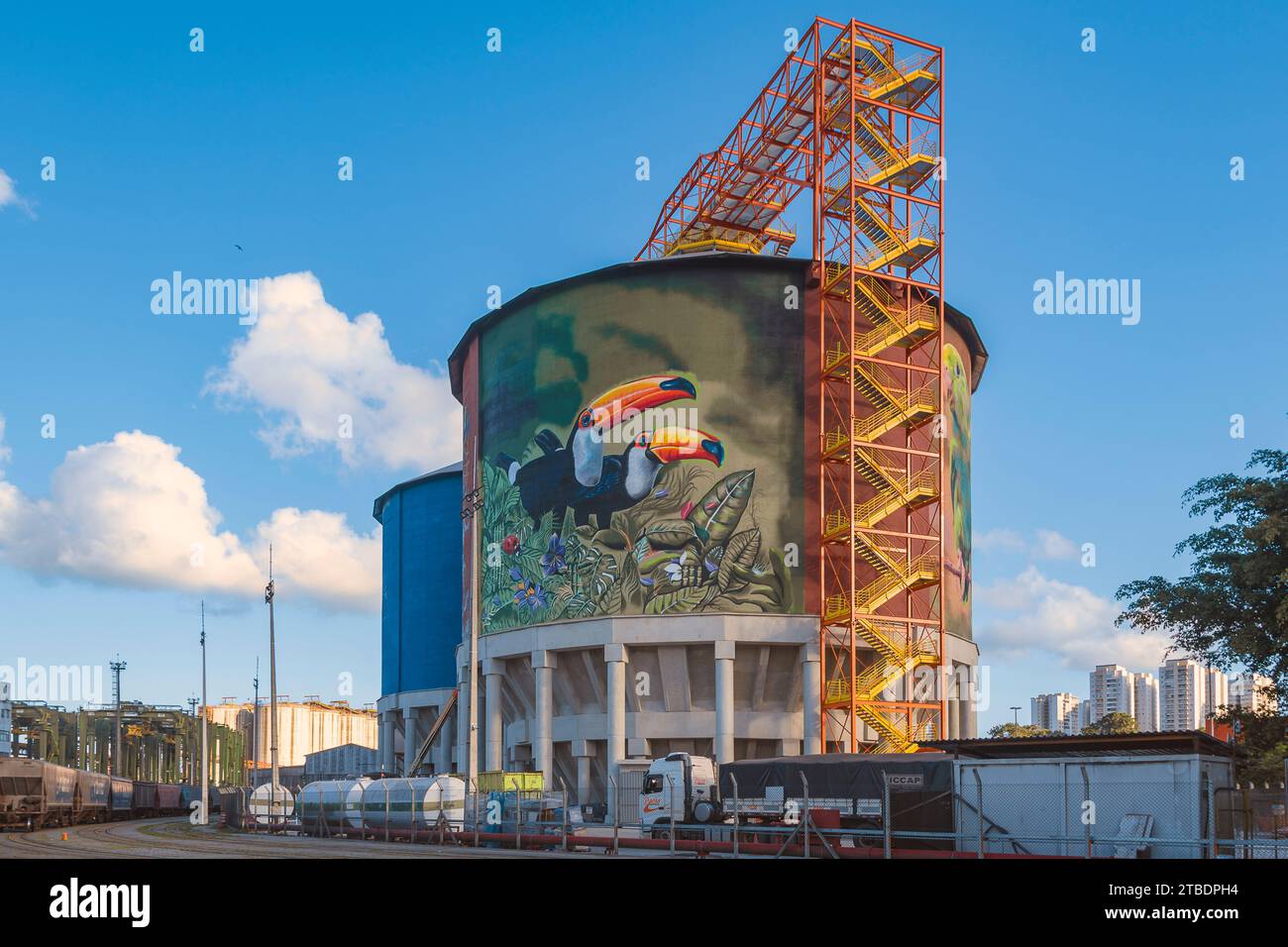 City of Santos, Brazil. Grain silo in Terminal 39 of the Port of Santos ...
