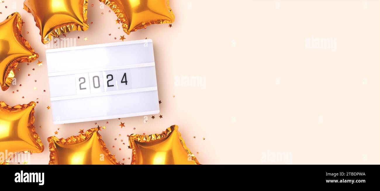 Banner with 2024 numbers on a beige background with place for text ...