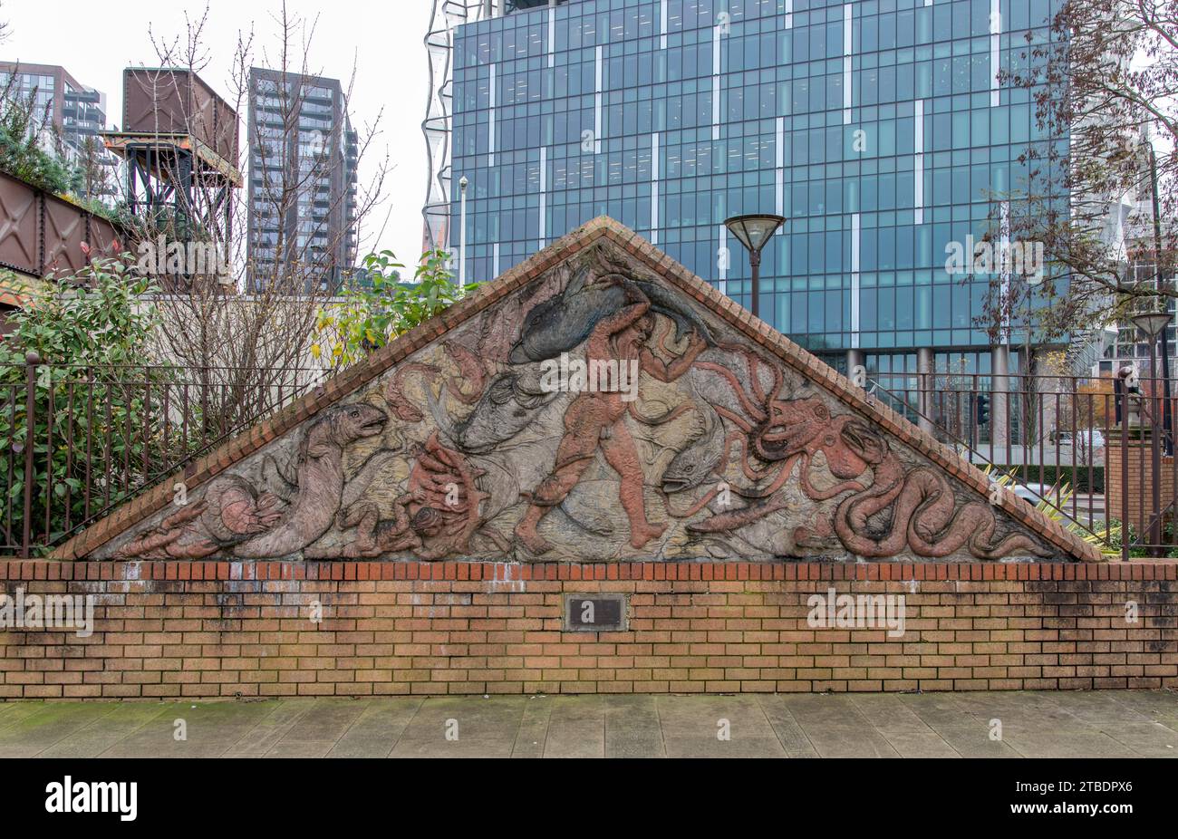 A pyramid sculpture in Riverside Walk, Nine Elms, London Stock Photo ...