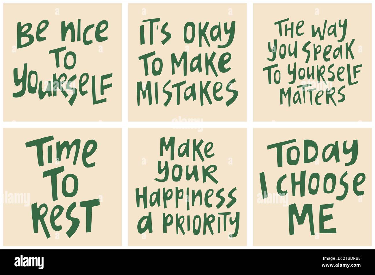Set of hand-drawn quotes about self care. Creative lettering ...