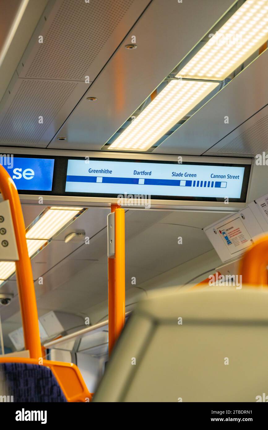 Train information display sign taken from inside train Stock Photo - Alamy
