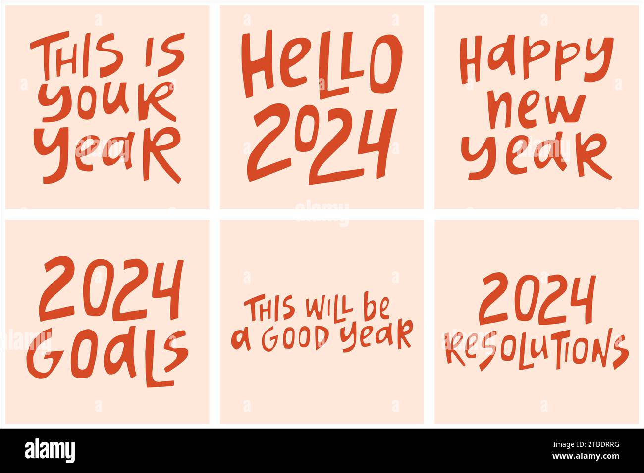 Set of hand-drawn quotes about New 2024 Year. Illustrations for posters ...