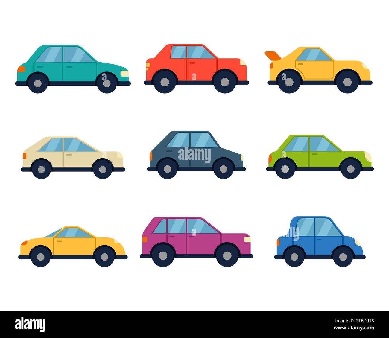 Different models cars set in flat style side view. Vehicle collection ...