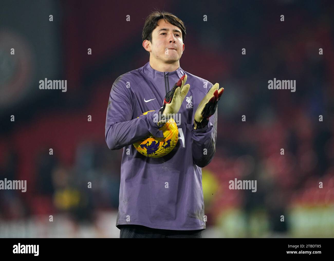 Liverpool goalkeeper Marcelo Pitaluga warming up ahead of the Premier ...