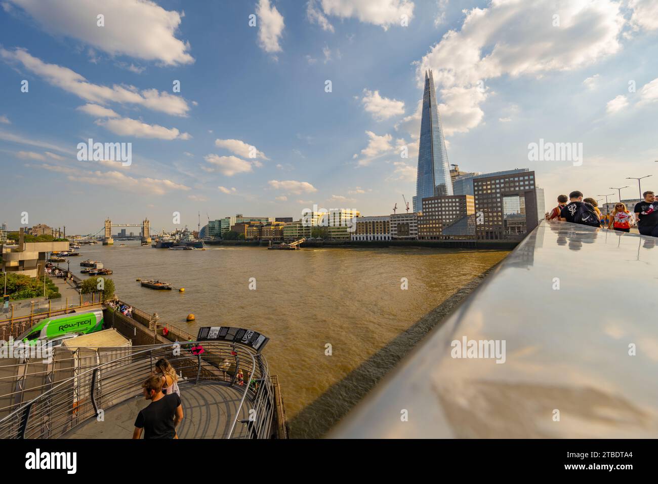 The shard and the pool of London from the north side of London Bridge ...
