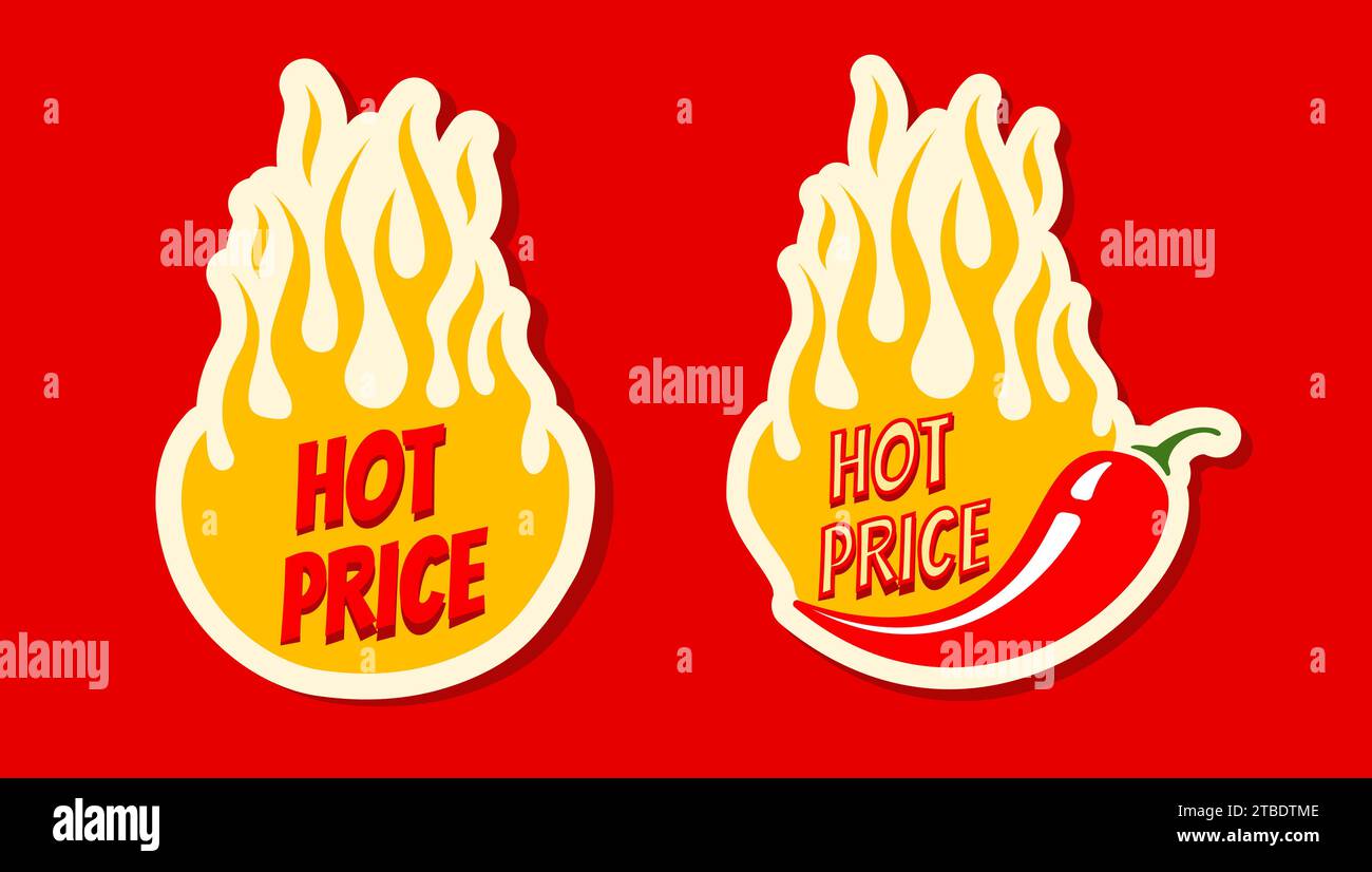 Vector stickers with chilli pepper and fire for special offer. Vector ...