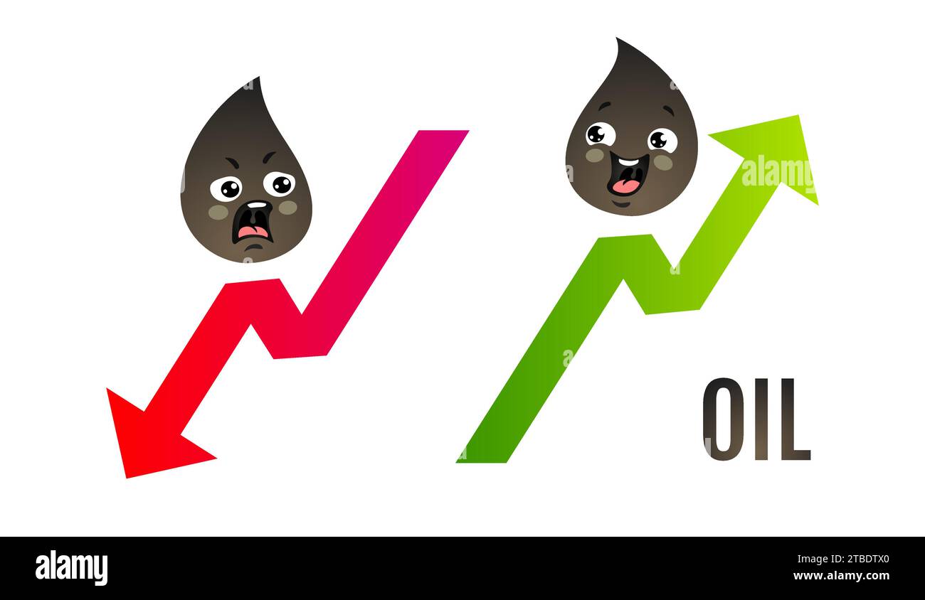 Vector illustration of two oil drops with arrows. Trade of oil. Vector ...