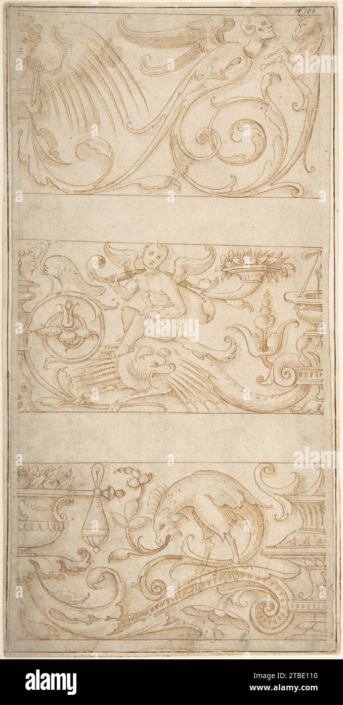 Antique-Style Ornamental Frieze Designs: Grotesques with Winged Infant ...