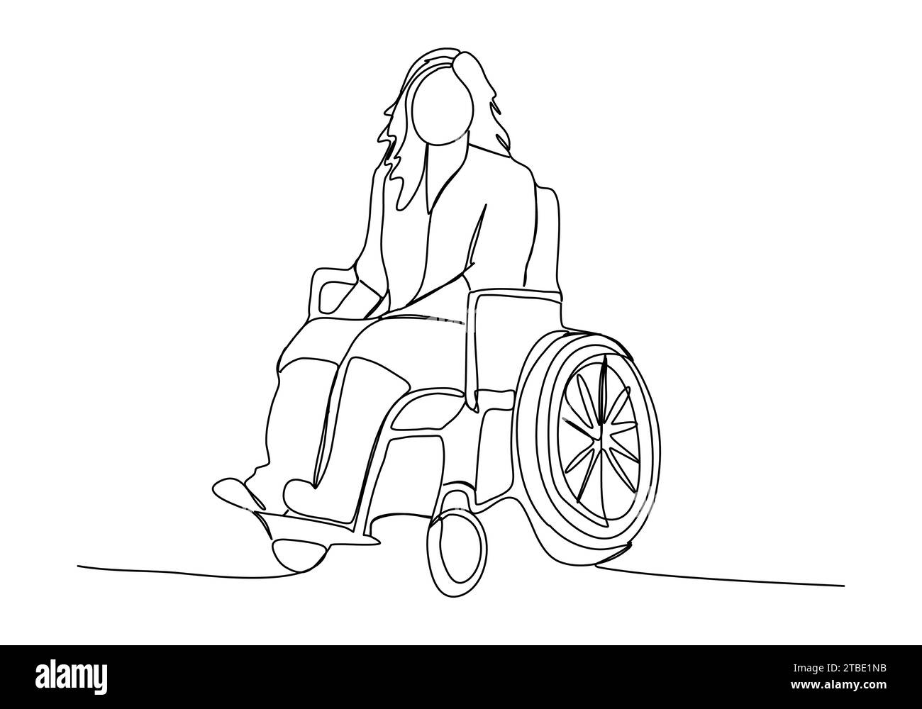 Woman in a wheelchair, one line drawing vector illustration Stock ...