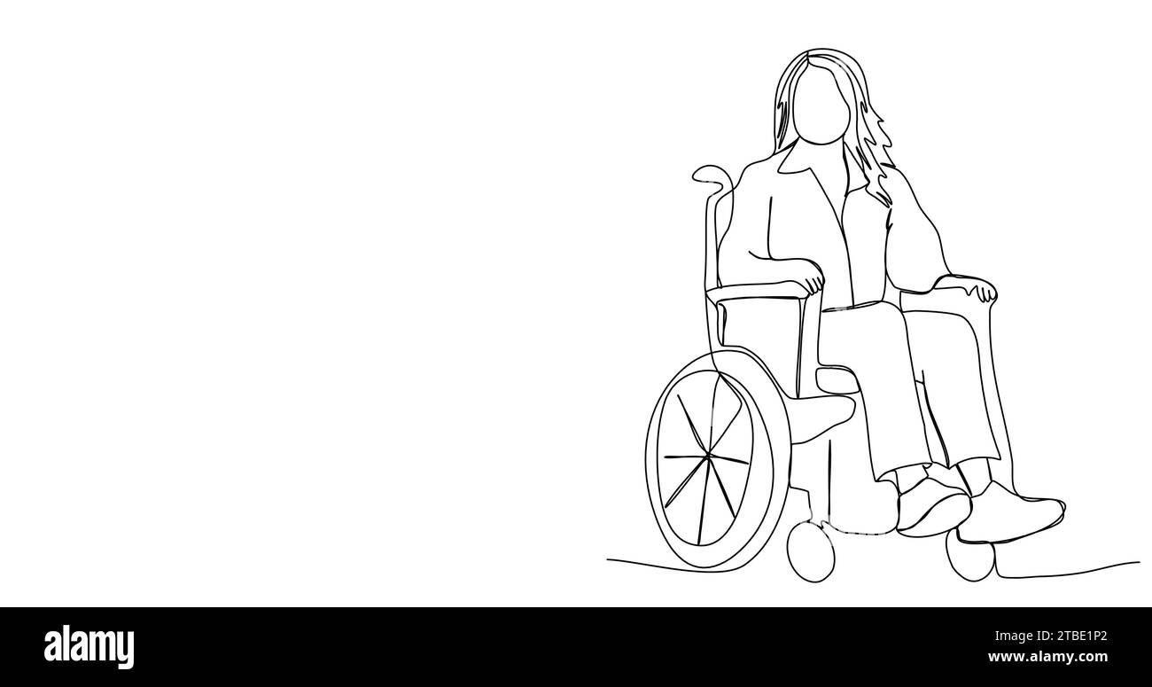 Woman in a wheelchair, one line drawing vector illustration Stock ...
