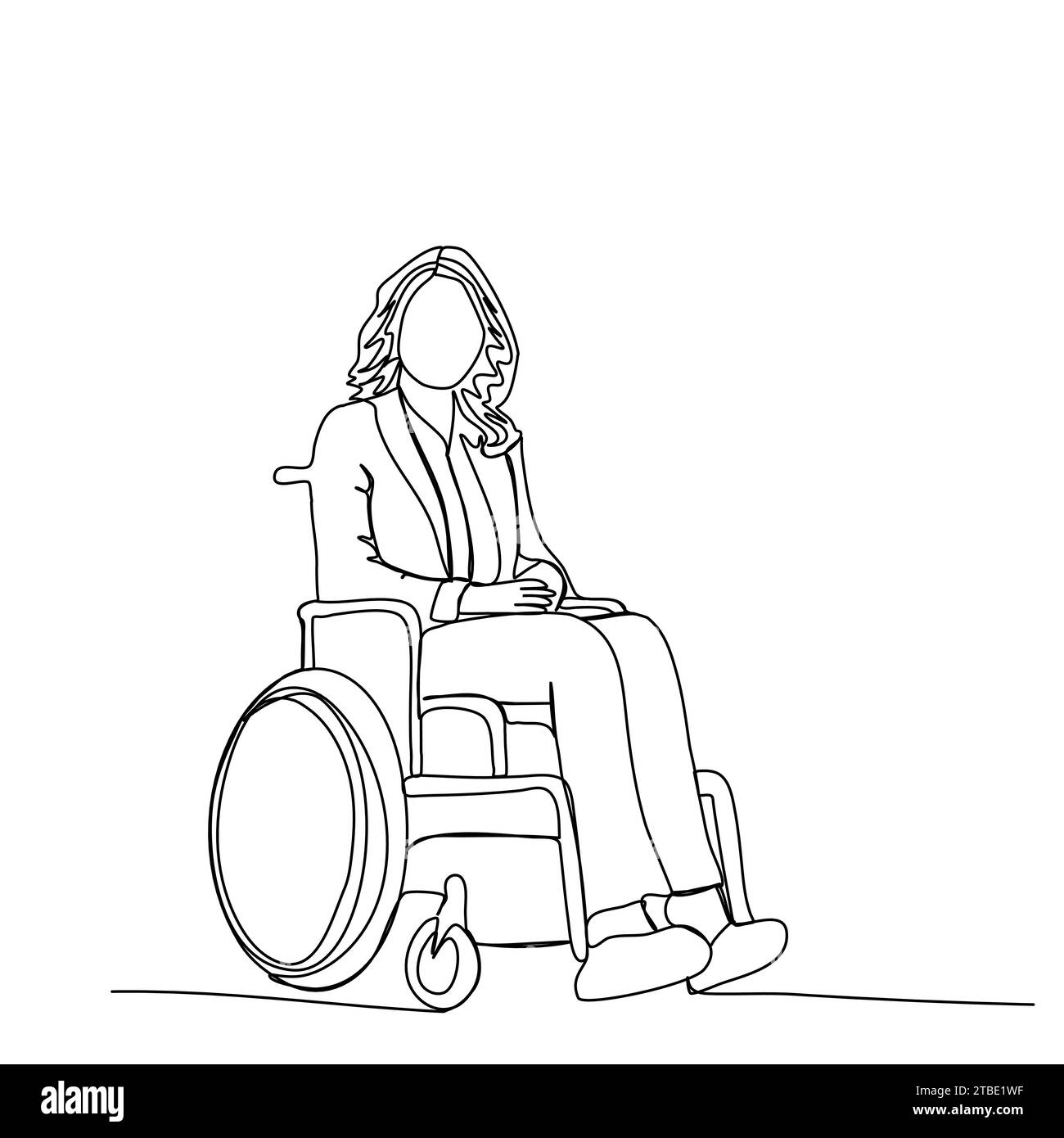 Woman in a wheelchair, one line drawing vector illustration Stock ...