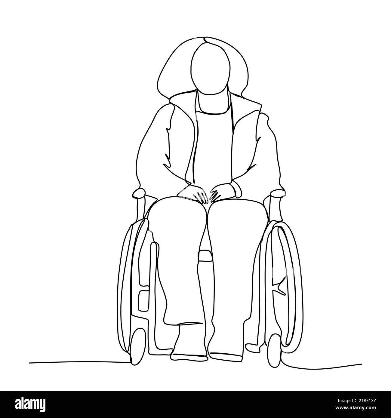 Woman in a wheelchair, one line drawing vector illustration Stock ...