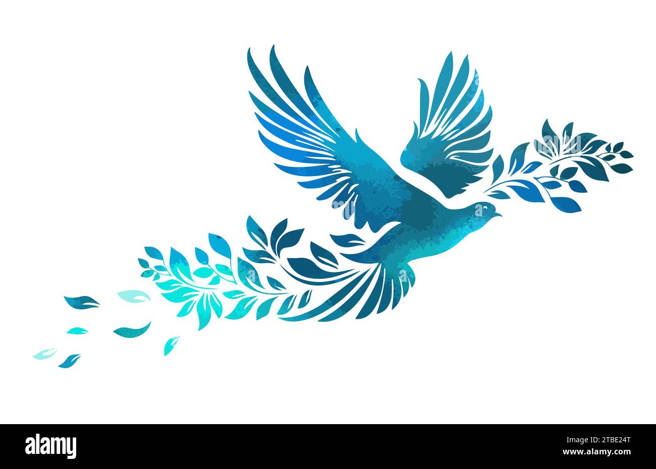 Peace bird. Blue dove with a twig abstraction. hand drawing. Not AI ...