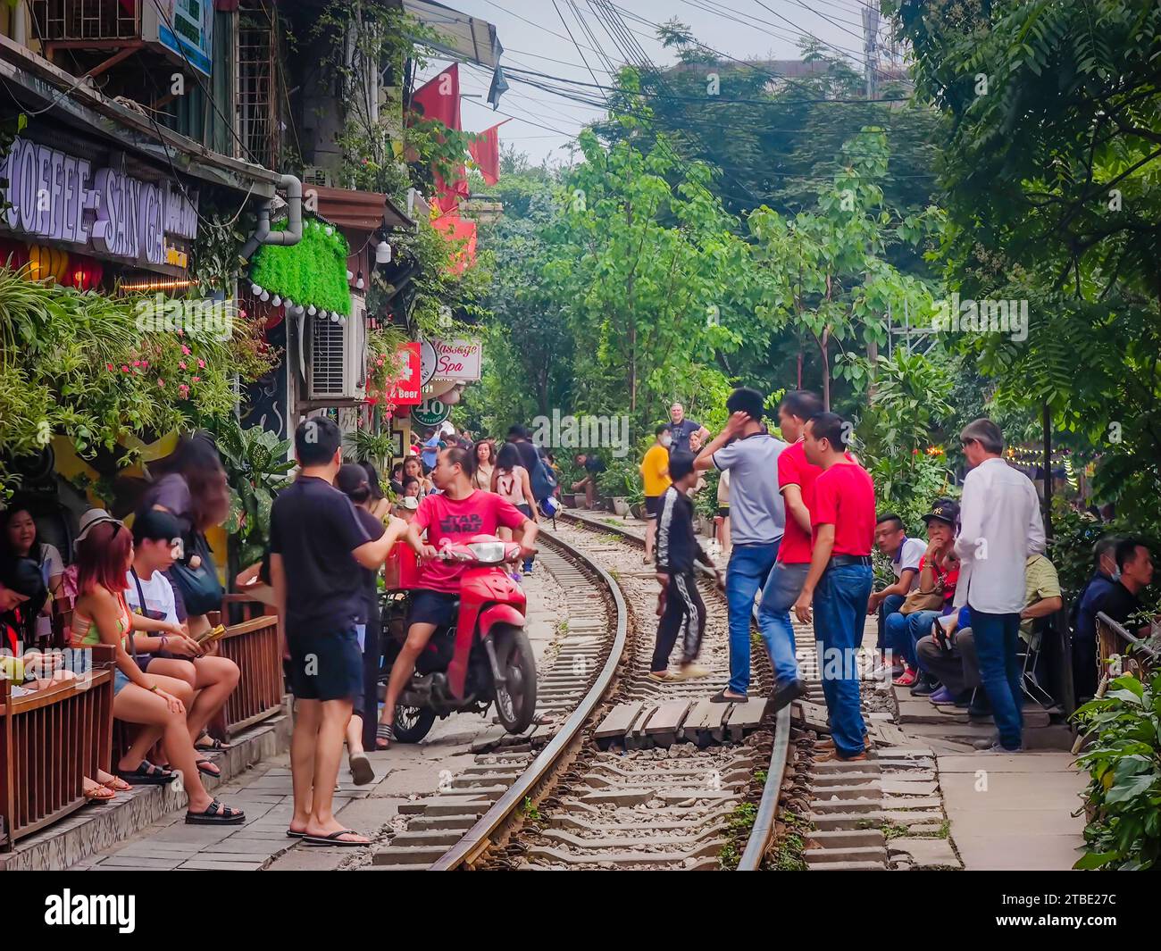 Hanoi, Vietnam - 04 30 2023: Hanoi train street in Vietnam. A narrow ...