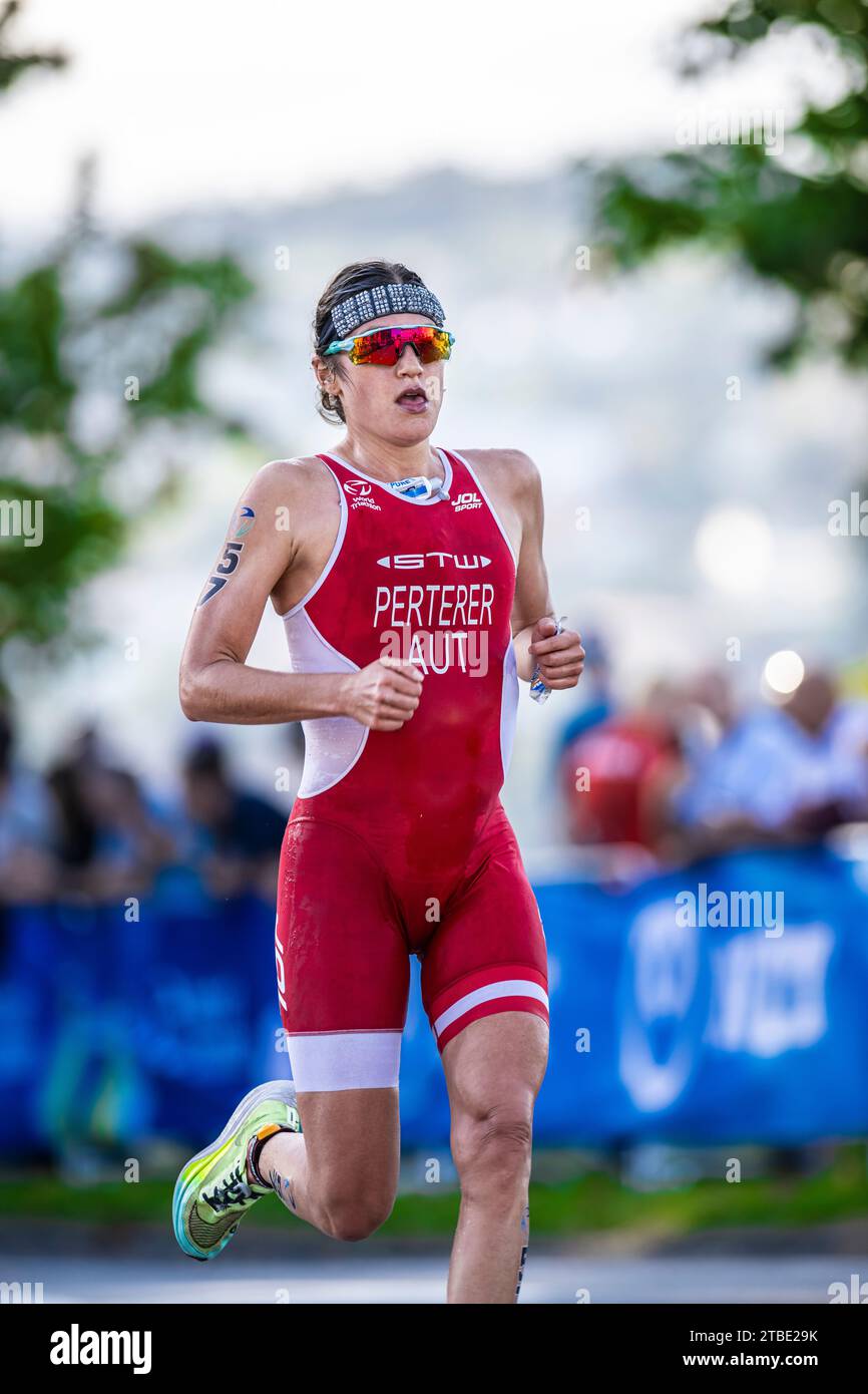 Lisa Perterer running in Pontevedra in the 2023 World Triathlon Championship Series Stock Photo ...