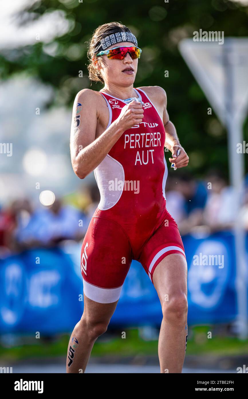 Lisa Perterer running in Pontevedra in the 2023 World Triathlon Championship Series Stock Photo ...
