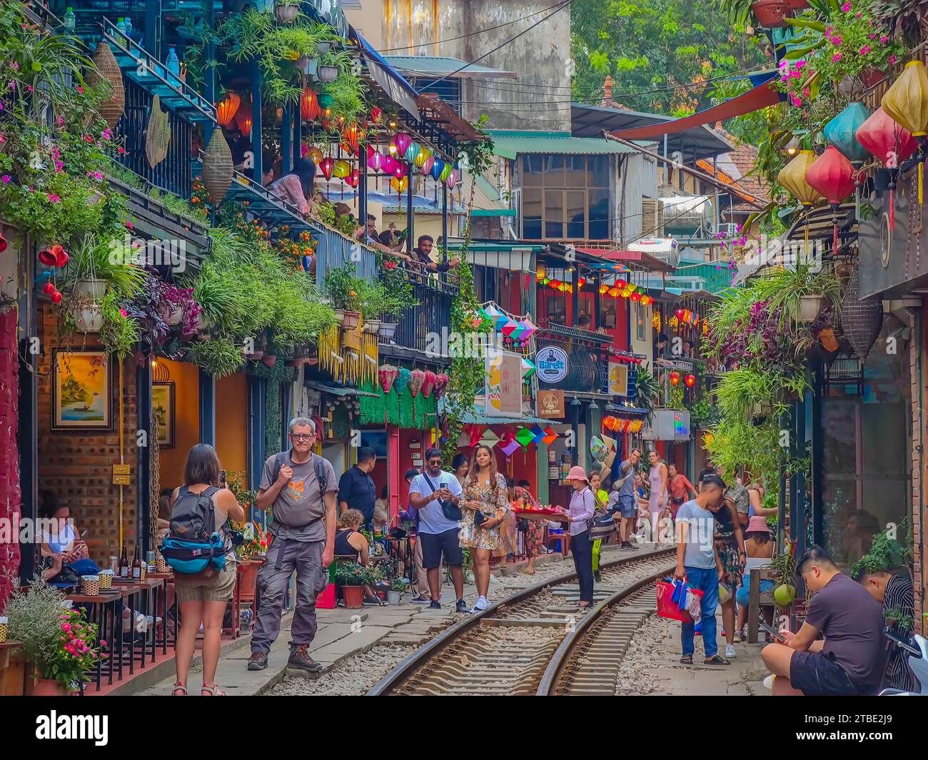 Hanoi, Vietnam - 04 30 2023: Hanoi train street in Vietnam. A narrow ...