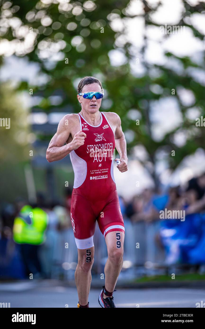 Tanja Stroschneider running in Pontevedra in the 2023 World Triathlon ...