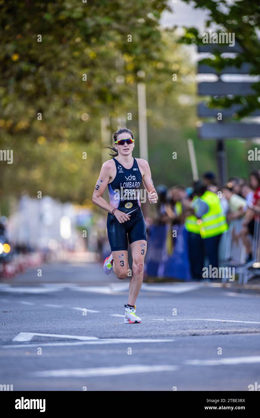 Emma Lombardi running at the finish line in Pontevedra in the 2023 ...