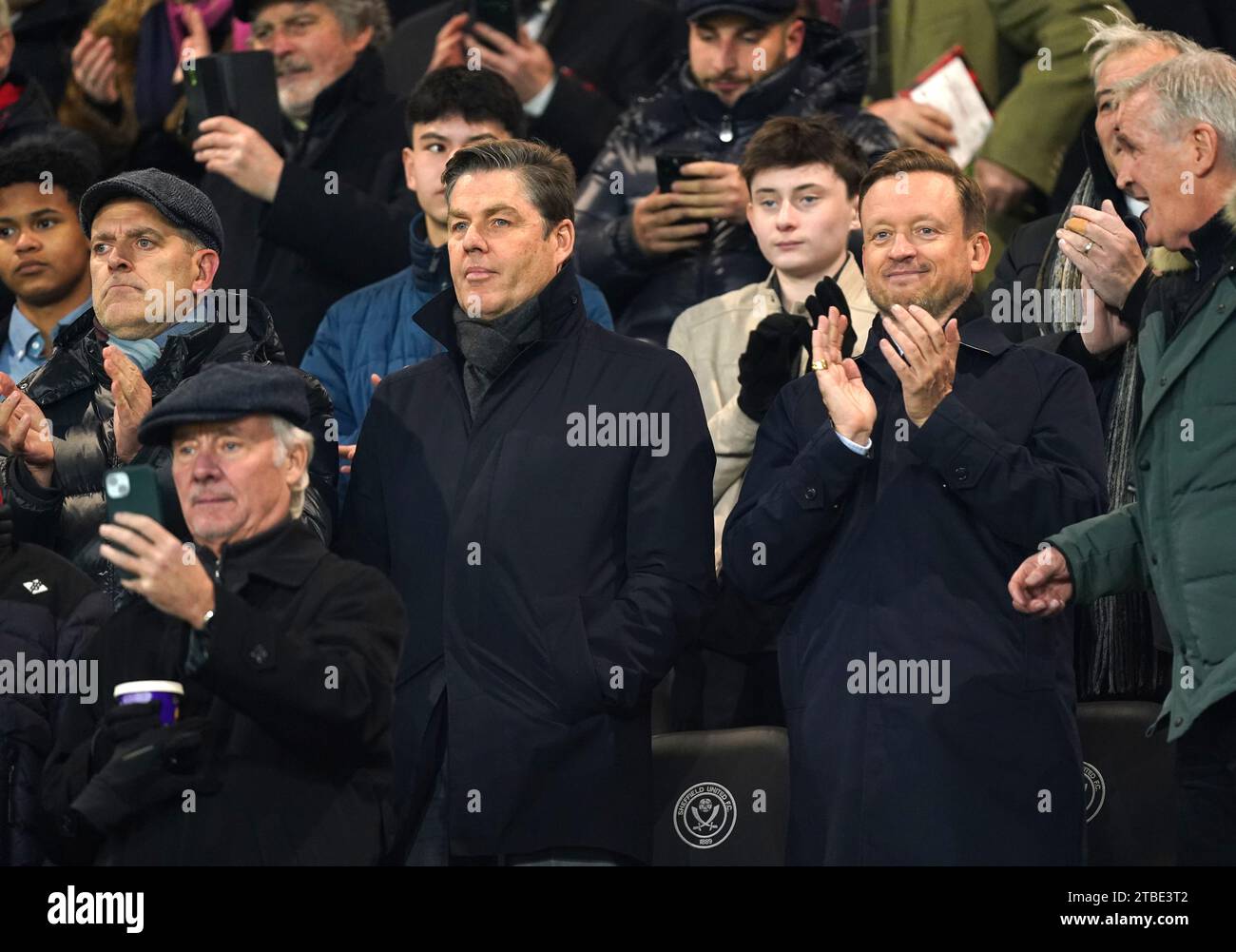 Premier League managing director Richard Masters (left) in the stands ...