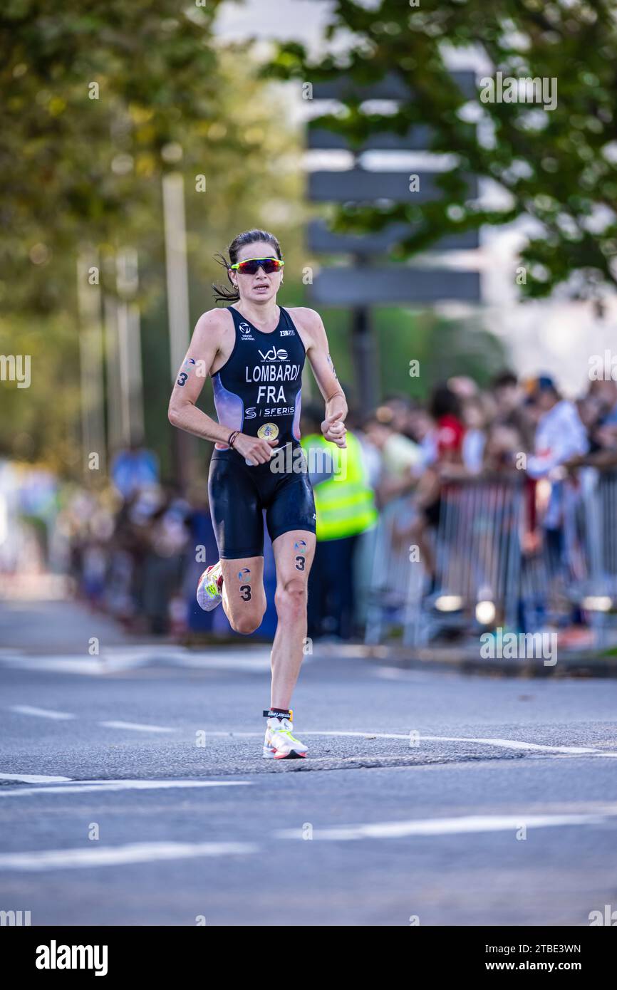 Emma Lombardi running at the finish line in Pontevedra in the 2023 ...