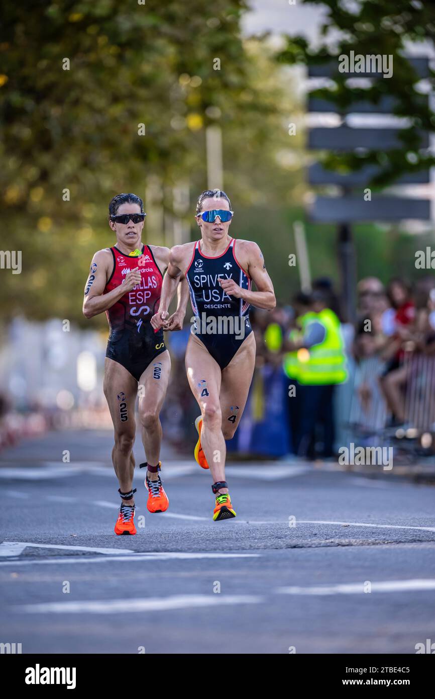 Taylor Spivey running in Pontevedra in the 2023 World Triathlon ...