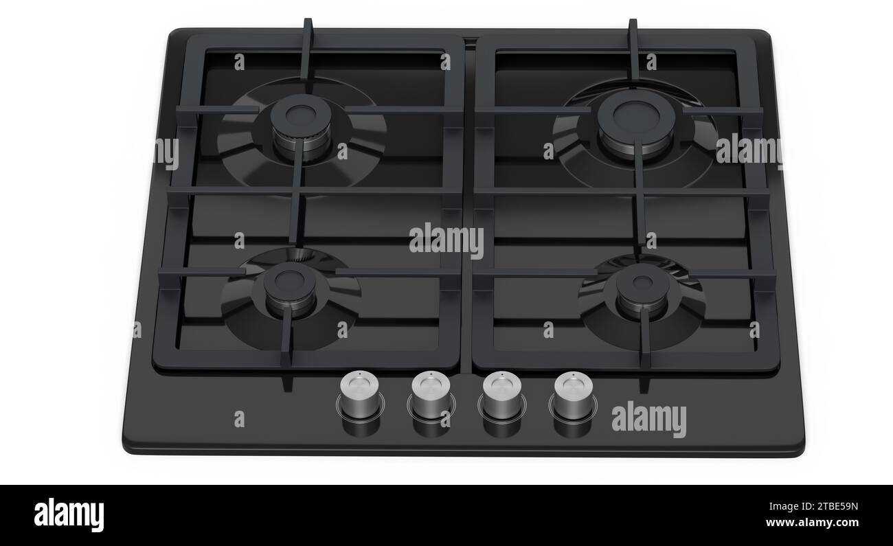 Kitchen electric stove or gas cooker with burning flames of propane gas ...