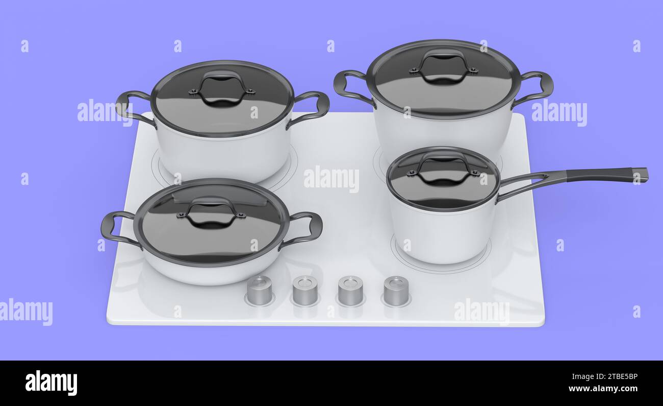 Kitchen electric stove or gas cooker with burning flames of propane gas ...