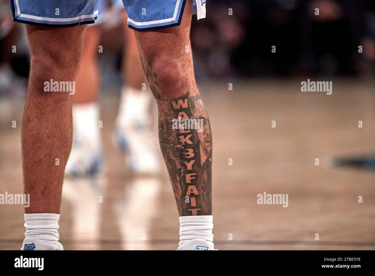 North Carolina Tar Heels guard RJ Davis (4) leg tatoo during the Jimmy ...