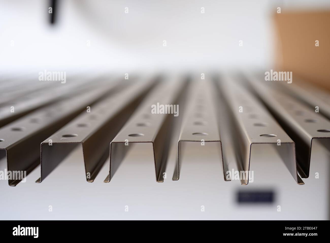 Rows of permanent holiday light metal channels to be installed Stock ...