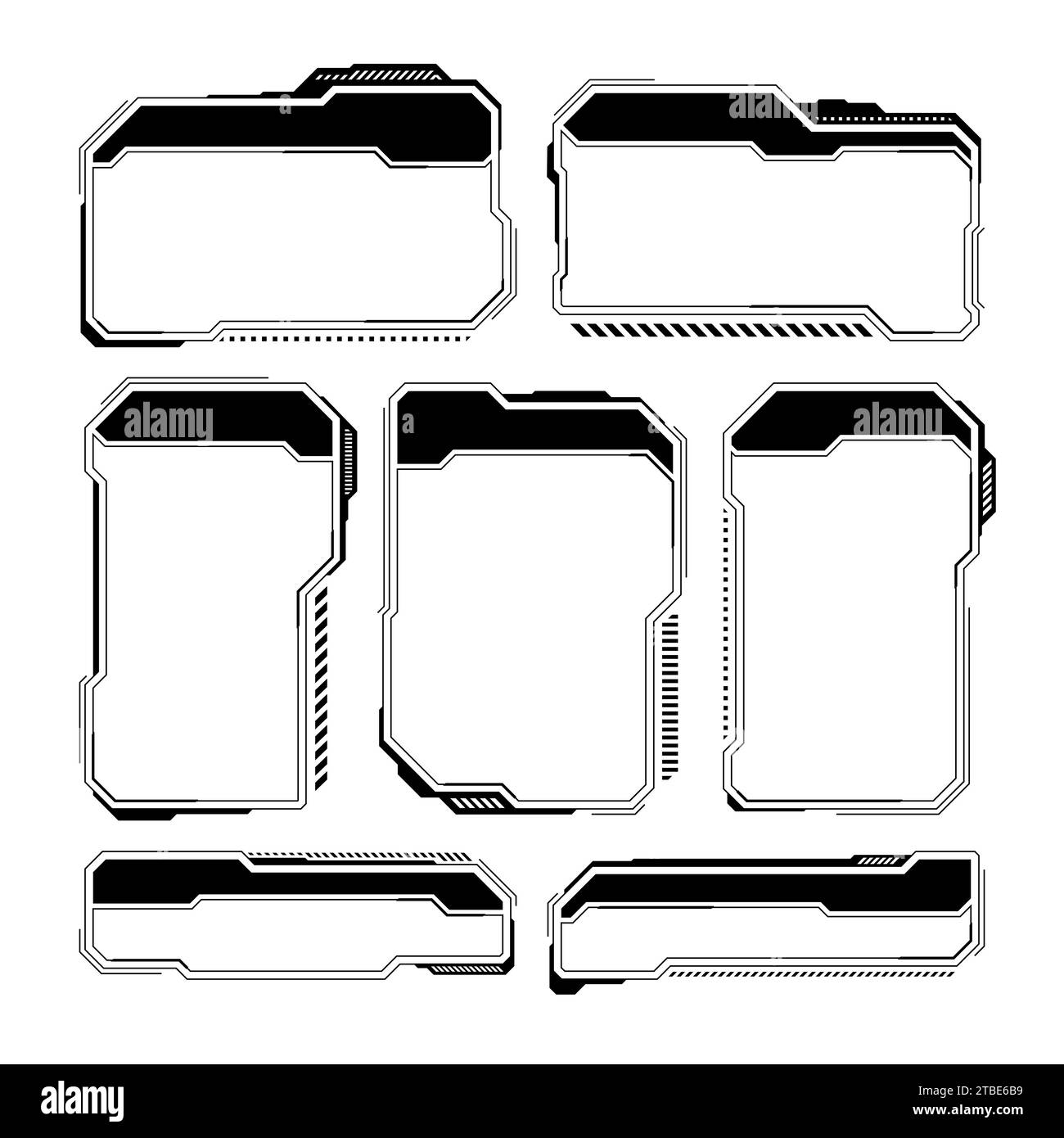 Black futuristic HUD or UI elements. Sci-fi user interface text boxes ...