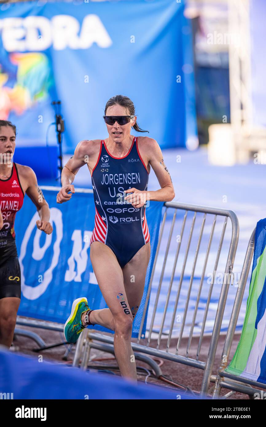 Gwen Jorgensen participating at the finish line in Pontevedra in the ...