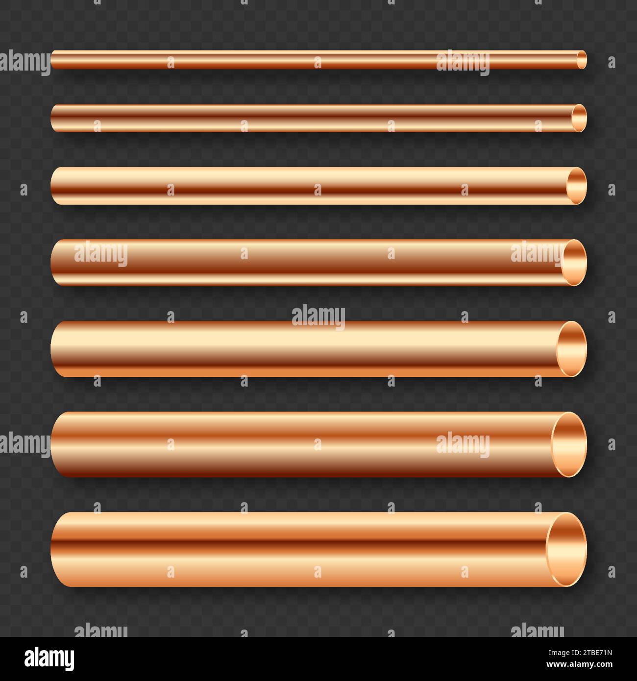 Copper pipes collection. Construction material, pipeline. Industry and ...