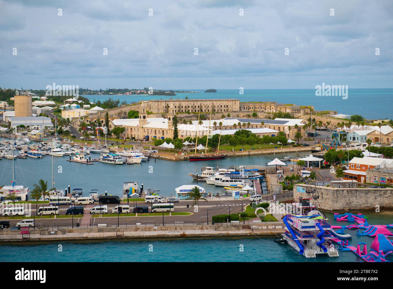 Marina at former Royal Naval Dockyard with Store House Clock Tower at ...