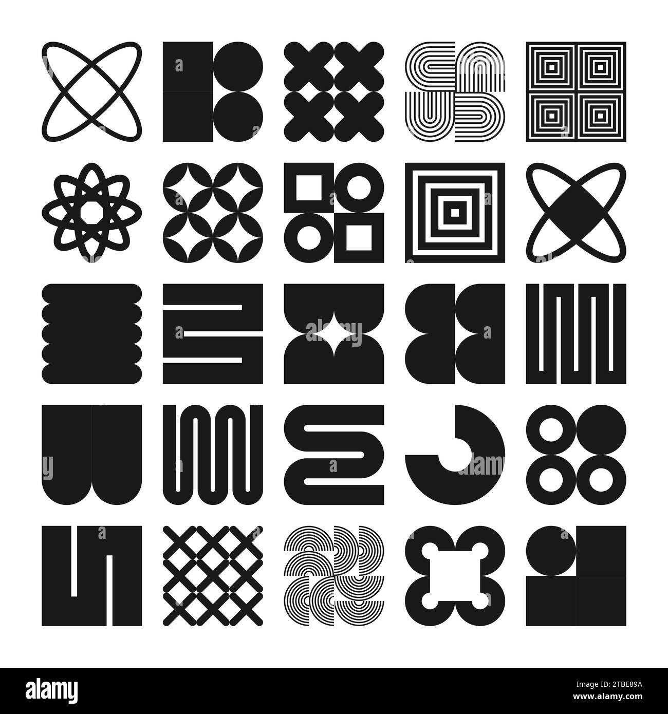 Brutalist geometric shapes, symbols. Simple primitive elements and forms. Bauhaus retro design ...