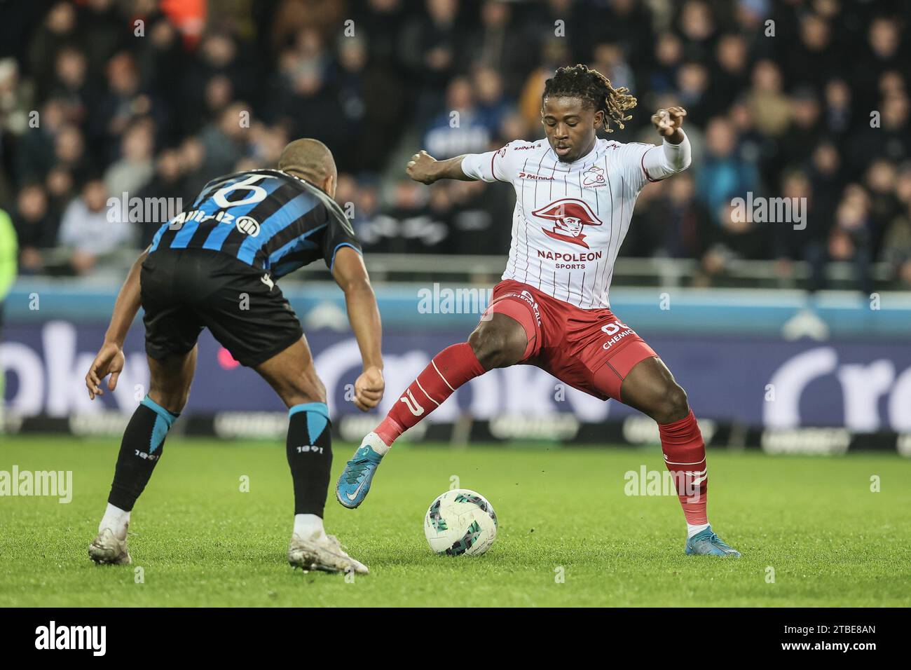 Brugge, Belgium. 06th Dec, 2023. Club's Denis Odoi and Essevee's ...