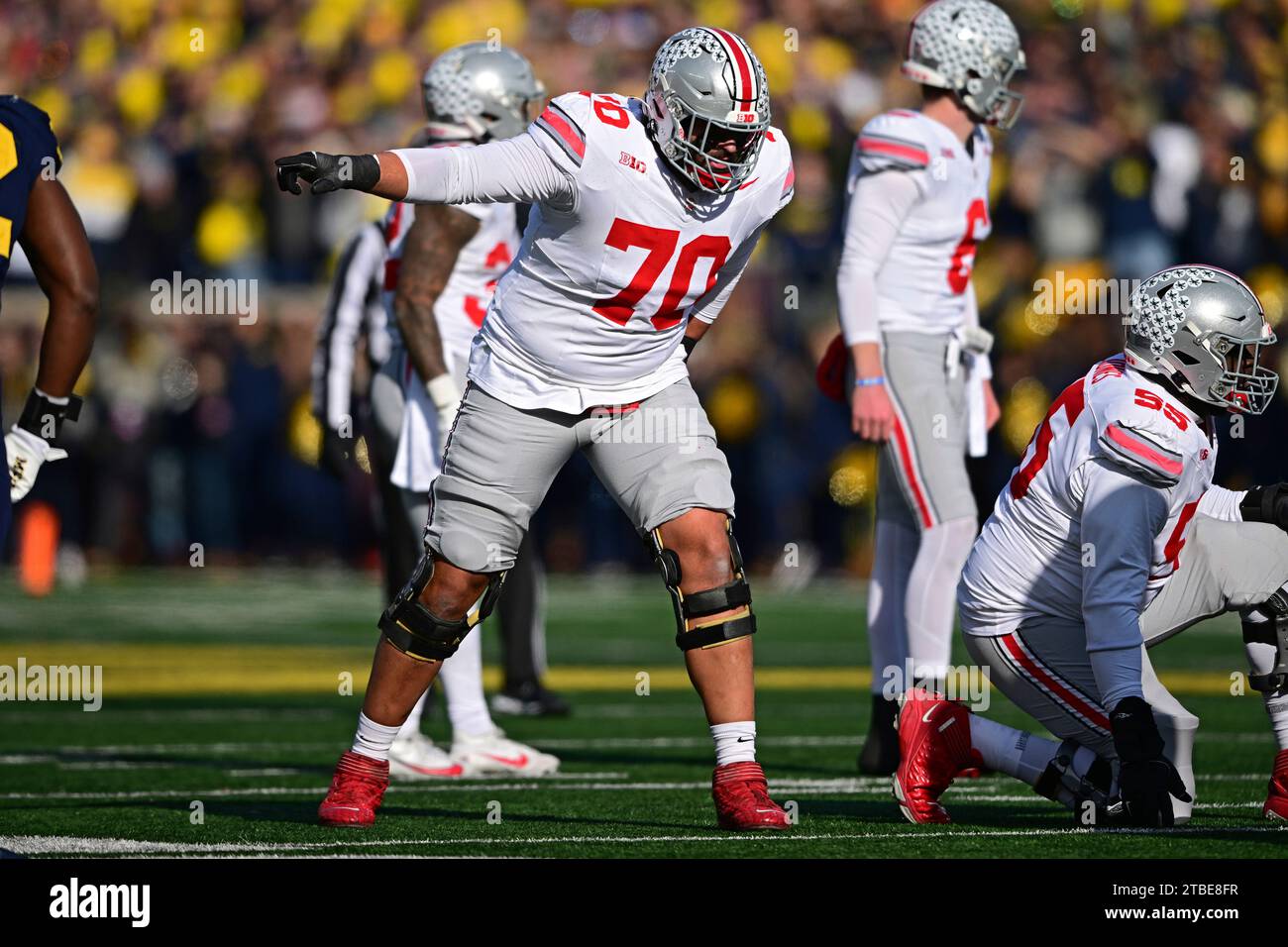Ohio State offensive lineman Josh Fryar lines up during the first half ...