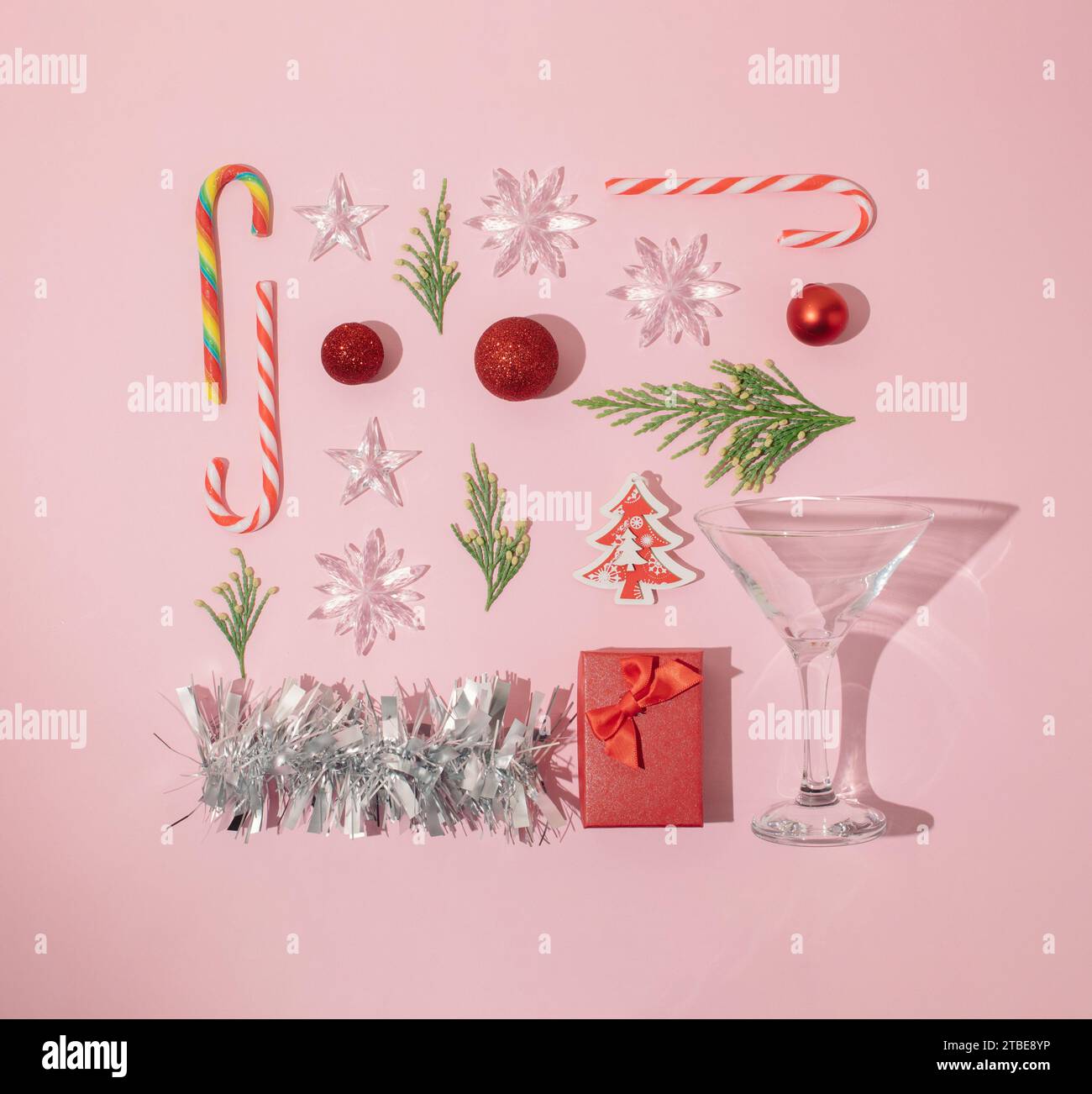 Creative layout made of winter things on pastel pink background. Flat ...