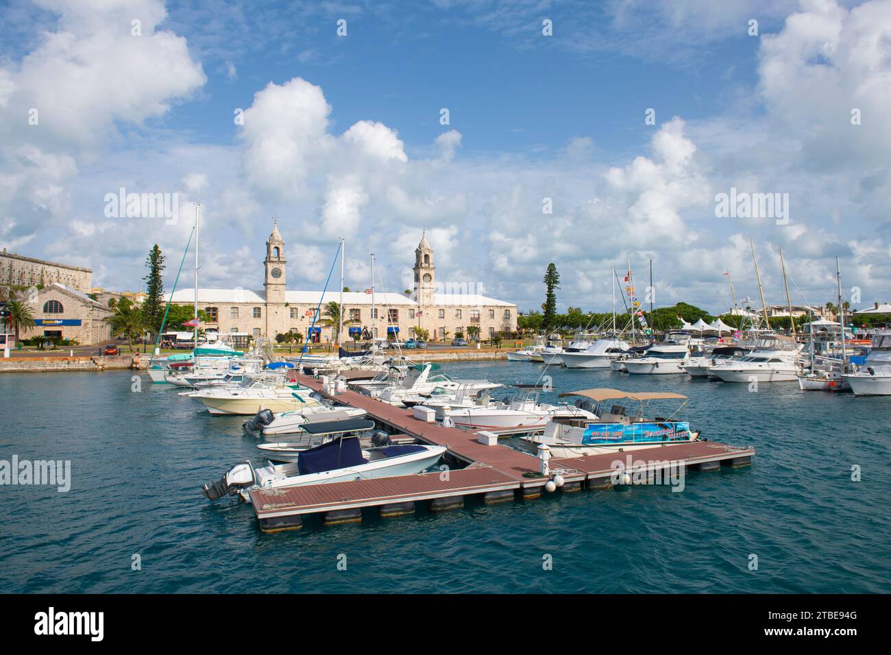 Marina at former Royal Naval Dockyard with Store House Clock Tower at ...