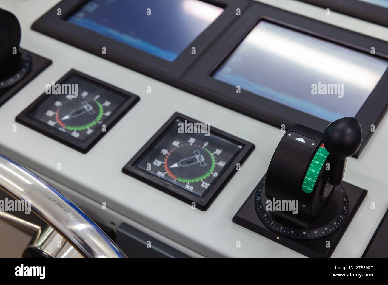 Azimuth thrusters control lever and angle indicators mounted in a tug ...