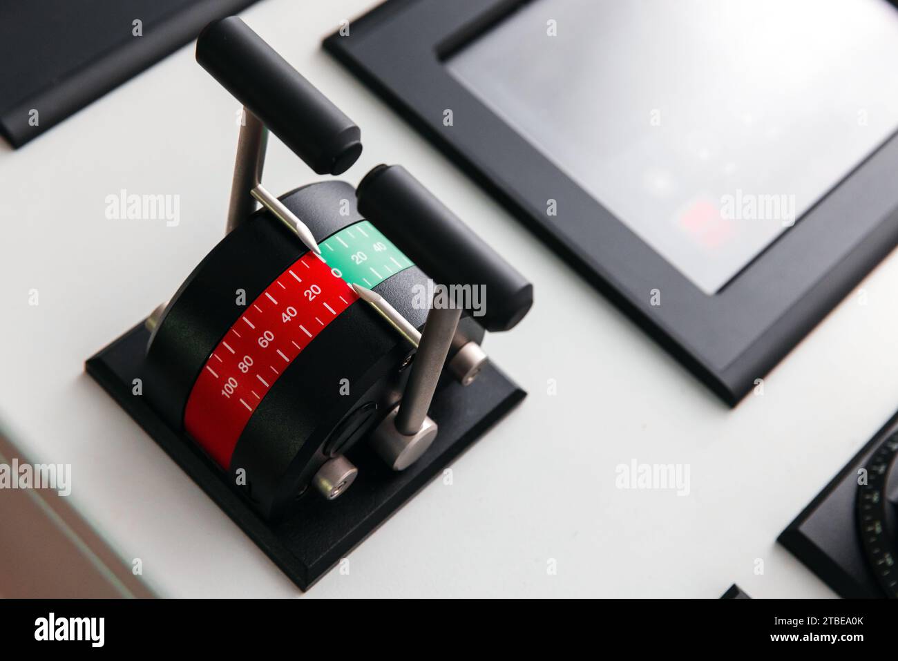 Vessel control panel with an engine accelerator in stop position, close ...