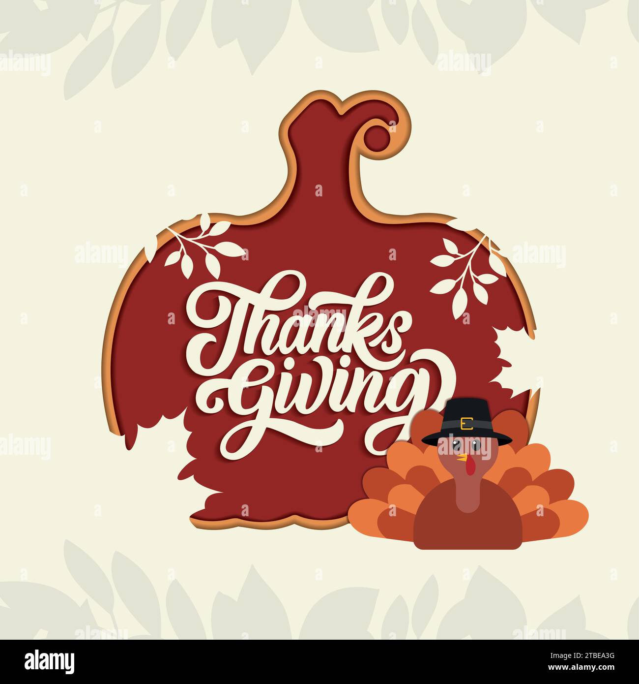 Happy thanksgiving template with turkey and silhouette of pumpkin ...