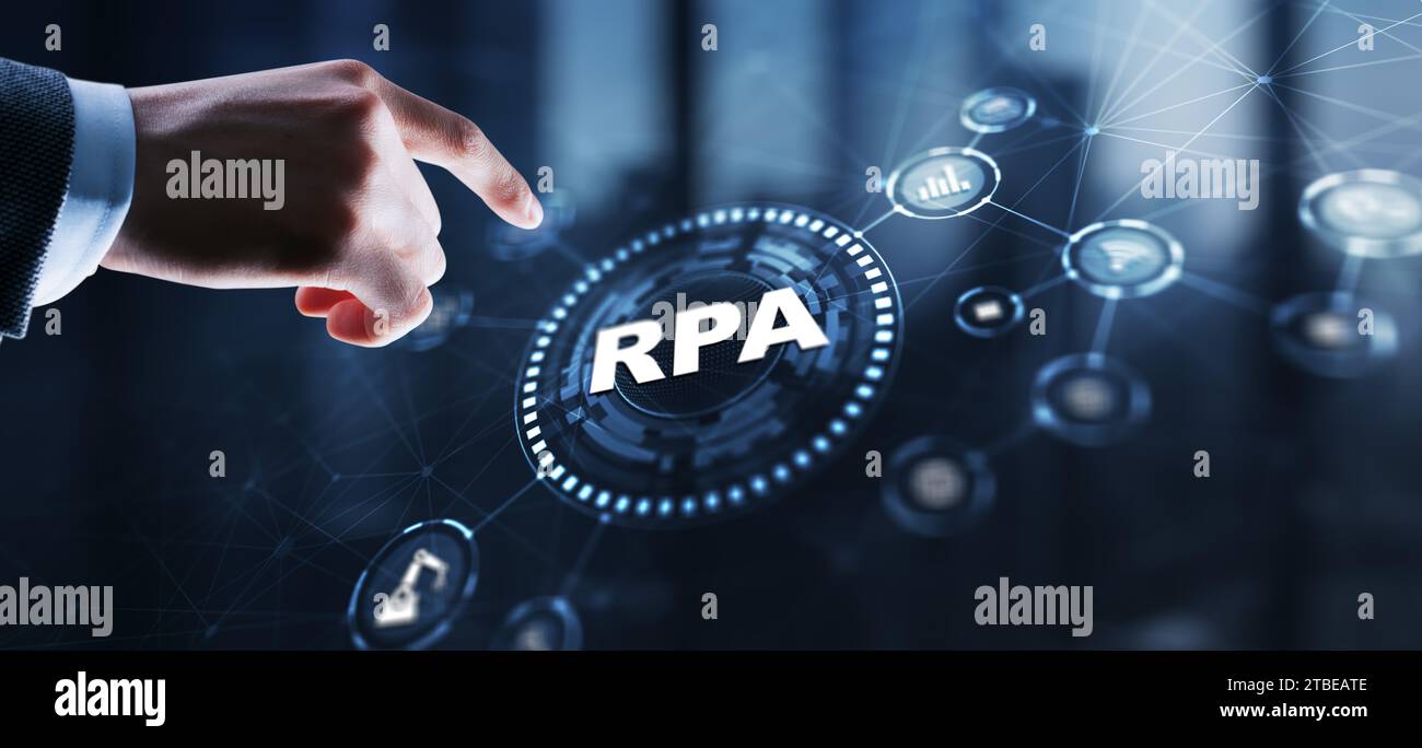 RPA Robotic Process Automation system. Artificial intelligence concept ...