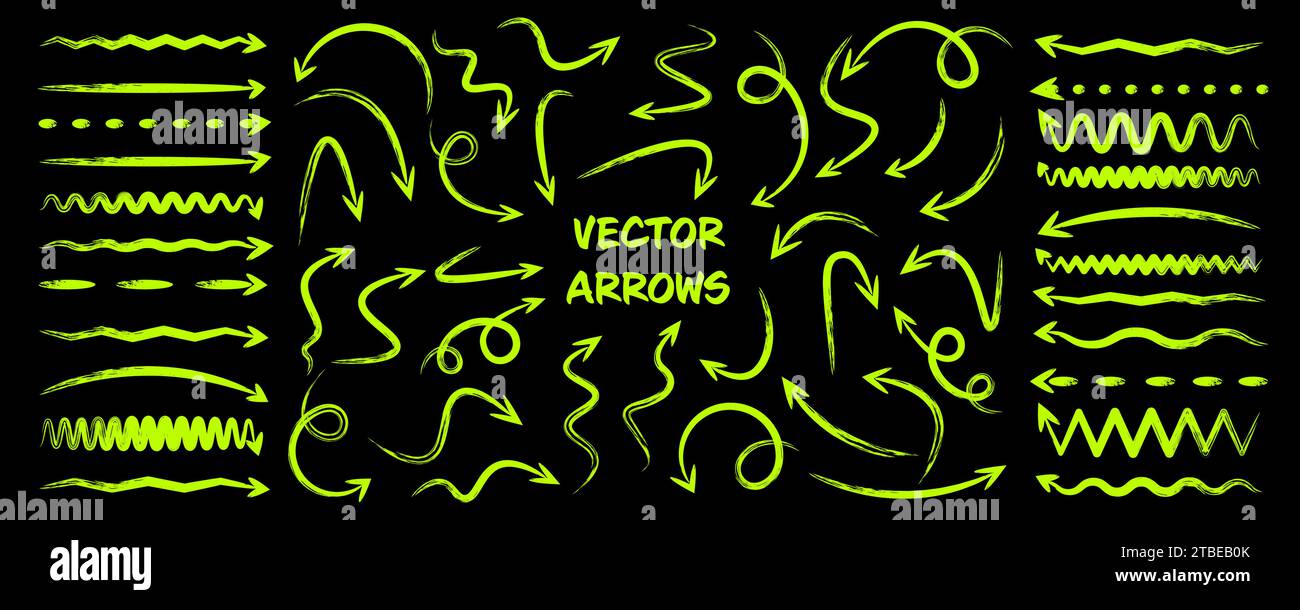 Grunge hand drawn arrows, highlighter lines. Marker stroke, brush pen ...